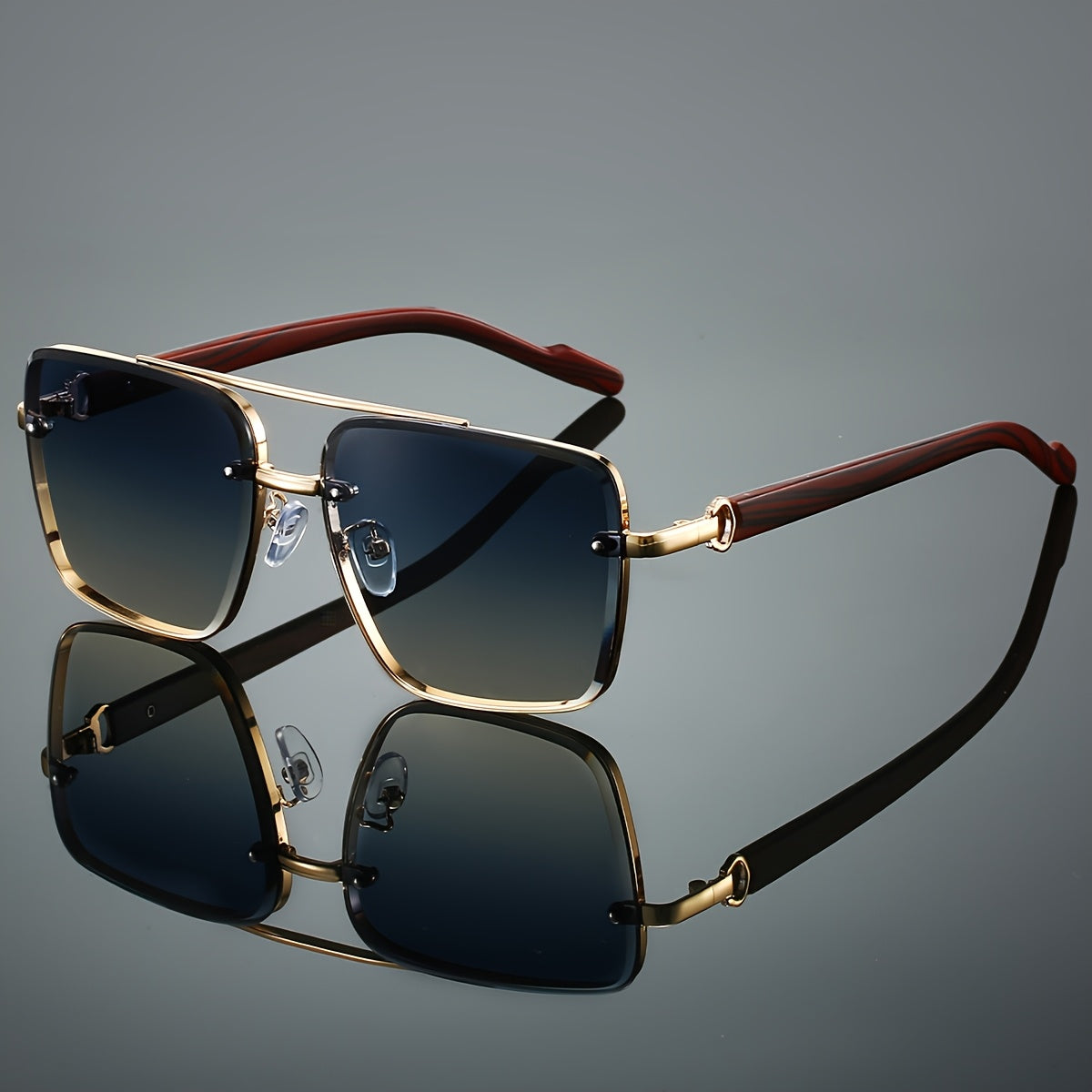 Vintage Square Gradient Glasses â€?Textured Temples & Gold Double-Brid ...